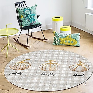 Bufflao Plaid Pumpkins Large Area Rugs Carpet 6 Feet for Bedroom Living Room,Accent Throw Kitchen Hallway Bathroom Runner Rug Low Pile Entryway Door Floor Mat,Thanksgiving Harvest Festival Fall
