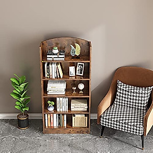 ALISENED 5 Shelf Bookcase, 47" Wood Tall Bookshelf and Bookshelves, Multifunctional Farmhouse Storage Organizer Shelving for Bedroom Library Living Room Home Office, Rustic