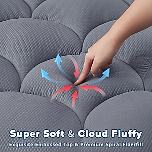 ELVEN HOME King Mattress Pad Extra Thick for Back & Hip Pain Relief, Pillow Top Cooling Mattress Topper Deep Pocket, Hotel Quality Down Alternative Mattress Pad Cover Quilted Fitted, Grey