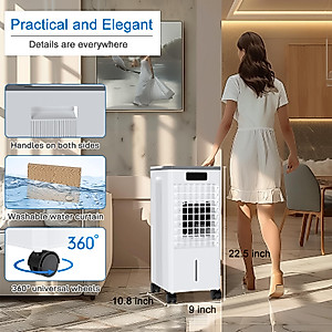 Portable Air Conditioners, Fast Cooling Evaporative Air Cooler, Portable AC for Room w/Lock, 4 Mode/3 Speed/Timer, 1.5 Gal Swamp Cooler with Remote, Windowless Air Conditioner for Bedroom Garage