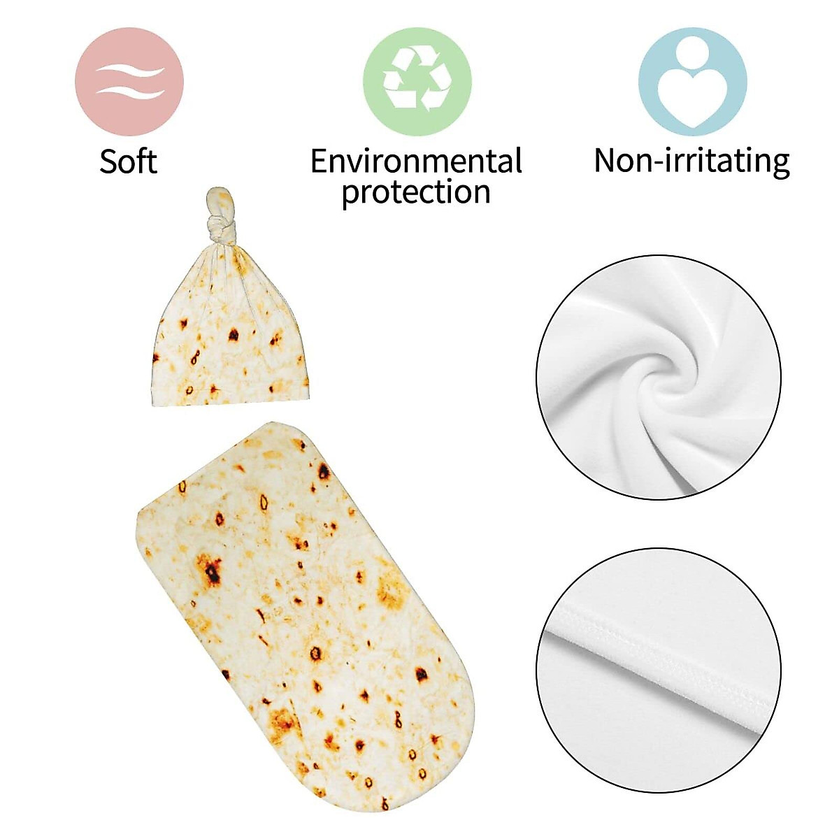 Burrito Taco Tortilla Newborn Swaddle Blanket with Beanie Set, Soft and Stretchy Baby Blanket Swaddle Sack Funny Gift for Boy and Girl Baby Shower