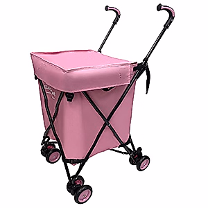 EasyGo Rolling Cart Folding Grocery Shopping Cart Laundry Bag with Wheels, Removable Canvas, 120lb Capacity, Basic Pink