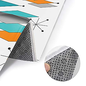 DZGlobal Mid Century Modern Bathroom Rugs Sets 3 Piece Turquoise Orange Diamond Bath Mat Non Slip U-Shaped Contour Mat Toilet Lid Cover Sets Home Decor Shower Accessories