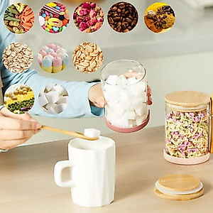 Mfacoy Set of 4 Airtight Glass Jars with Bamboo Lids & Spoons, 17 oz Borosilicate Glass Jars Containers, Clear Food Storage Canister for Cookie, Candy, Coffee, Sugar, Matcha Tea, Flour