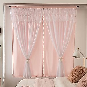 GY Nursery Curtains Catarina Layered Solid Blackout and Sheer Window Curtain Panel Pair for Kids/ Girls Bedroom Living Room Nursery, Blush Pink, 42x63 Inch, Set of 2 Panels