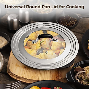 8.25-12.6" Inches Universal Lid for Pans Pots, Universal Pan Lid with Clear Window, Large Stainless Steel Pan Lid Cover for Cast Iron Skillets Frying Pans Woks
