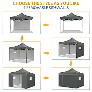 HOTEEL Canopy Tent 10x10 Pop Up Canopy, Ez Up Canopy with Sidewalls Waterproof & UPF 50+, Heavy Duty Commercial Instant Craft Fair Tent for Party, Event, Vendor, Farmer Market (Grey)