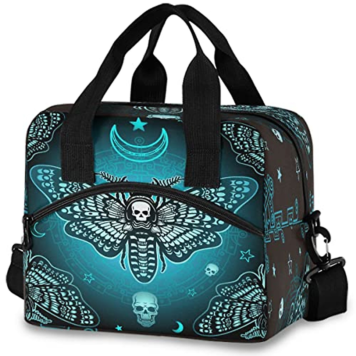 MNSRUU Insulated Lunch Bag Butterfly Skull Mysticism Lunch Tote Reusable Cooler Bag Container with Adjustable Shoulder Strap