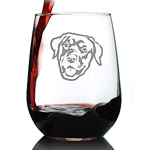 Happy Rottweiler - Stemless Wine Glass - Cute Rottweiler Themed Dog Gifts and Party Decor for Women and Men - Large Glasses