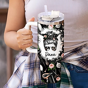 Hyturtle Personalized Coffee Tumbler Hairstylist Customized Name 40 oz Tumbler with Handle and Straw Lid, Birthday Gifts For Hairdressers Men Women Insulated Mugs Wine Tumblers Stainless Steel Cups