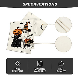 Artoid Mode Ghost Spooky Jack-O'-Lantern Pumpkin Halloween Table Runner, Black Cat Kitchen Dining Table Decoration for Home Party Decor 13x72 Inch