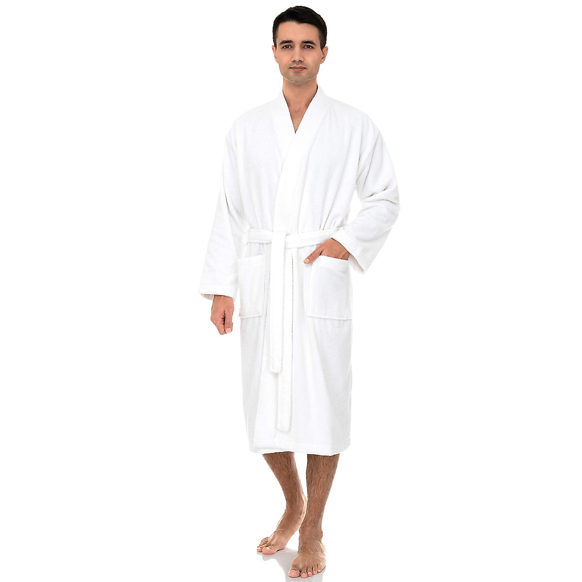 TowelSelections Turkish Terry Kimono Bathrobe - 100% Turkish Cotton, Terry Cloth Bath Robe for Women and Men, Made in Turkey (White, L/XL)