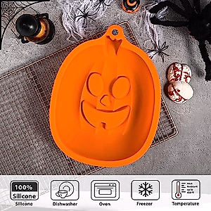 Kamehame Halloween Pumpkin Cake Pan, 8 Inches Pumpkin Cake Mold, Jack O Lantern Silicone Mold, Pumpkin Shaped Bakeware Baking Tray, Orange