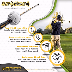 Momentus Speed Whoosh Golf Swing Trainer - Golf Swing Speed Trainer with Magnetic Sliding Timing Ball - Premium Swing Trainer Aid to Increase Golf Swing Speed 7 to 10 mph - Men's