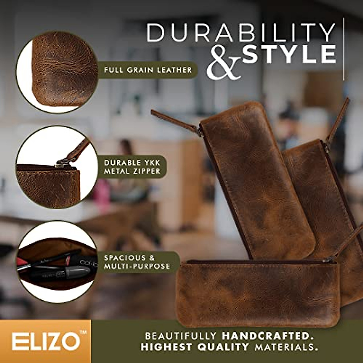 Leather Pencil Case Pencil Bag | Small Leather Pouch, Zipper Pencil Pouches Holder Aesthetic Pencil Case for Adults Men Boys Coin Purse Money Bag Pen Bag Key Small Tool Pouch Jewelry Bag - Antique