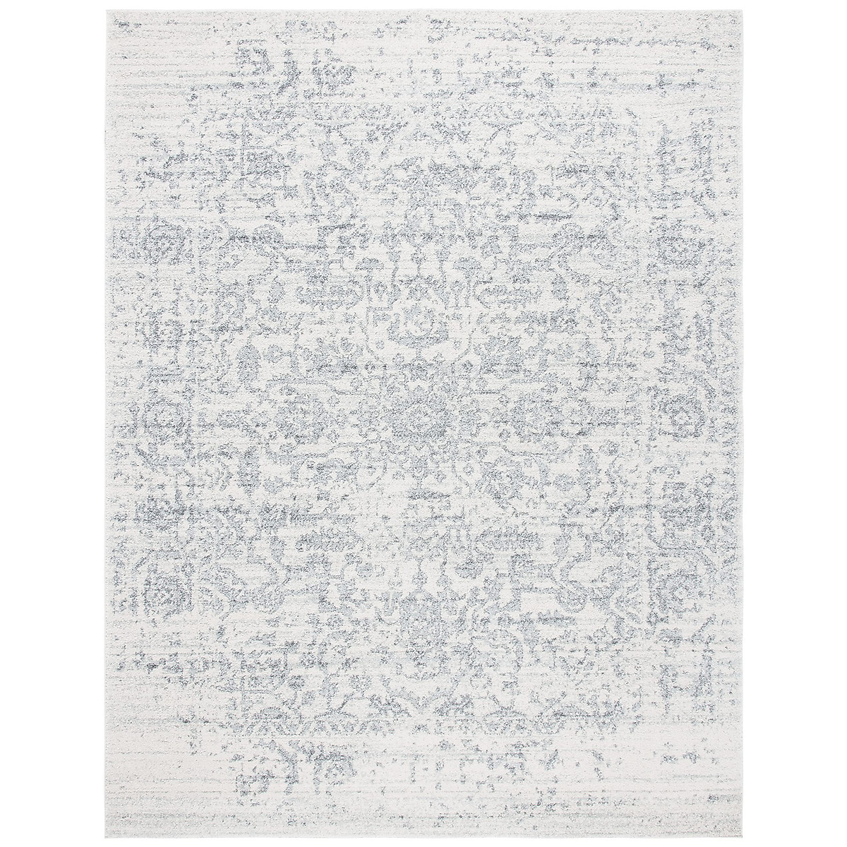 SAFAVIEH Madison Collection Area Rug - 9' x 12', Silver & Ivory, Snowflake Medallion Distressed Design, Non-Shedding & Easy Care, Ideal for High Traffic Areas in Living Room, Bedroom (MAD603G)