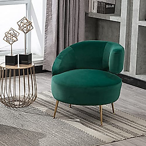 Homtique Modern Velvet Accent Chair, Single Sofa Barrel Chair with Gold Legs Comfy Upholstered Leisure Chair Curved Back Armchair Side Chair for Living Room, Bedroom (Emerald, Right)