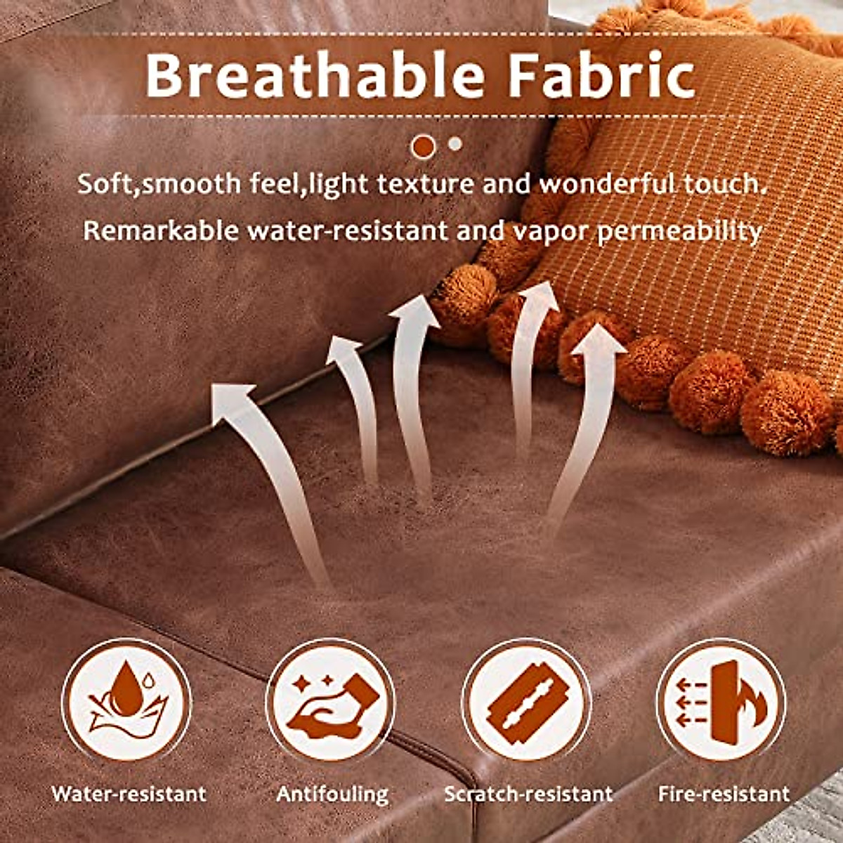 YODOLLA Leather Sofa Couch, Faux Leather Couch 79" Wide, Mid Century Modern Couches for Living Room, Brown Leather Sofa Couch, Saddle Brown