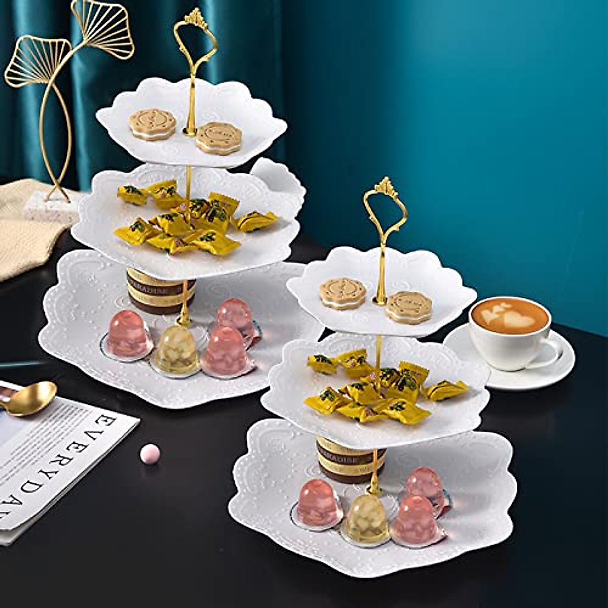 3 Pcs 3-Tier Cupcake Stand Fruit Plate Cakes Stand Tower for Halloween Wedding Home Birthday Tea Party Serving Platter (Hexagon)