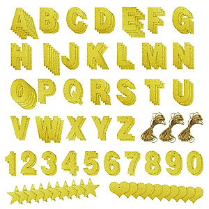 BLUE PANDA 126 Pieces Make Your Own Banner Kit - DIY Banner with Gold Glitter Letters A-Z, Numbers 0-9, Hearts, Stars, and 3 Strings