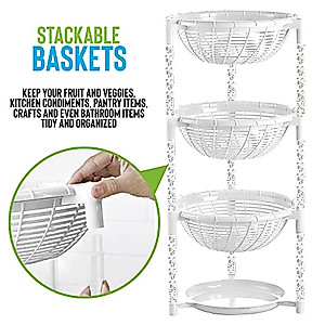 Uncluttered Designs Stacking Basket Bins (3 Tier + Plate) — Display for Fruit, Potato, Onion & Produce — Crafts, Art Supplies & Housewares Organizer — Bedroom & Bathroom Organization & Storage (White)