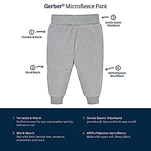 Gerber Baby Girls' 4-Pack Microfleece Pants, Pink/Gray/Black, Newborn