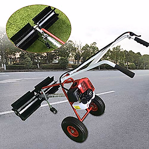 Gas Power Hand Held Walk Behind Sweeper,1.7HP 43CC 2 Stroke Park Garden Cleanning Sweeper Machine Set for Sidewalk Grass Snow Cleaning Lawn