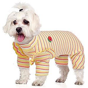 Lelepet Dog Pajamas Dog Pjs Cotton Striped Jumpsuit Stretchable Lightweight Doggie Onesies, Soft Cute Bodysuits Rompers for Puppy Comfy Dog Pajamas for Small Dogs Girls Pink Pet Pajamas for Sleep