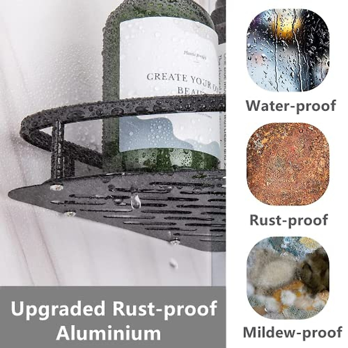 OVERWIND 2 Pack Corner Shower Caddy with 1 Soap Holder Adhesive Bathroom Shelf No Drilling Kitchen Racks Corner Shower Shelves Aluminum Shower Organizer Storage for Kitchen & Bathroom