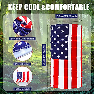 4 Pcs Independence Day USA Sun Straw Hat and Cooling Neck Gaiter Face Mask Set American Flag Hat Straw Beach Hat America Sweat Wicking Neck Gaiter for Men and Women UV Sun Protection