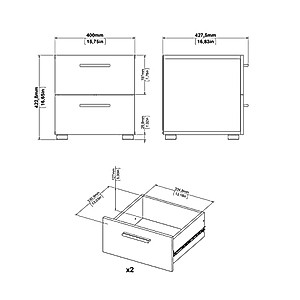 Tvilum 2 Drawer Bedroom Nightstand Nighstand, 15.75 in x 15.85 in x 16.65 in, Black
