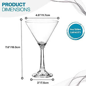 Martini Glasses Set of 4 - 11 oz Tall Martini Glasses, Elegant European Margarita Glasses, Premium Hand Blown Cocktail Glasses, Stemmed Martini Glasses, Crystal Glasses for Martini, Dishwasher Safe