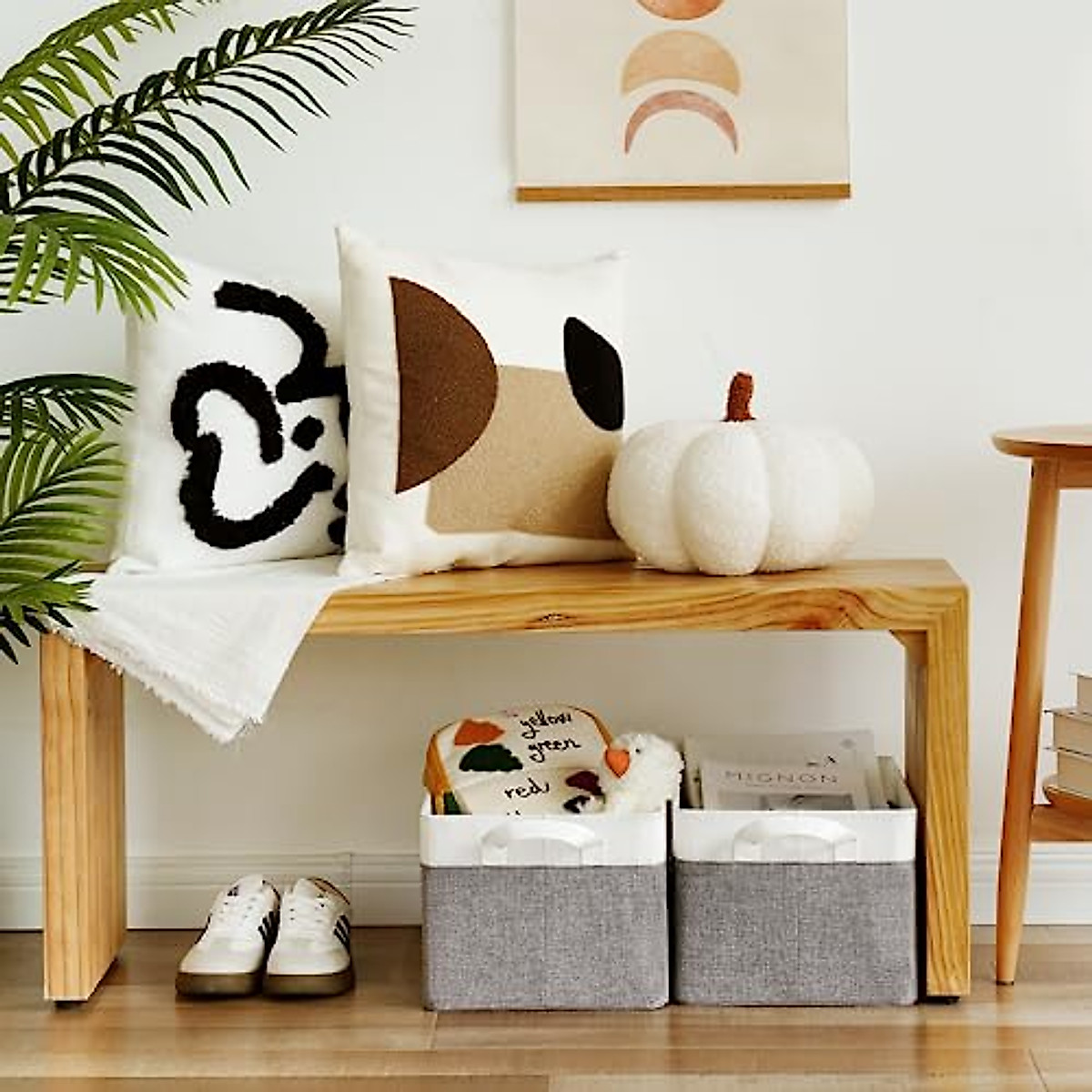 GRANNY SAYS Storage Bins with Metal Frame, Fabric Foldable Closet Organizers, Closet Storage Bins for Organization, Shelves Baskets, Large, Collapsible Storage Box, Large, Gray&White, 2-Pack