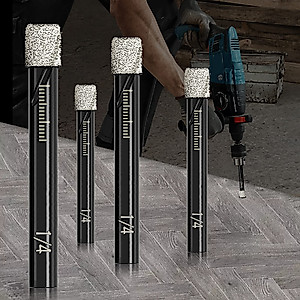 DKIBBITH 10 Pack 1/4'' Dry Diamond Drill Bits Set for Granite Ceramic Marble Tile Stone Glass Hard Materials, Integrated Coolant for Fast Dry Drilling Smooth Holes, with 6mm Round Shank, Storage Case