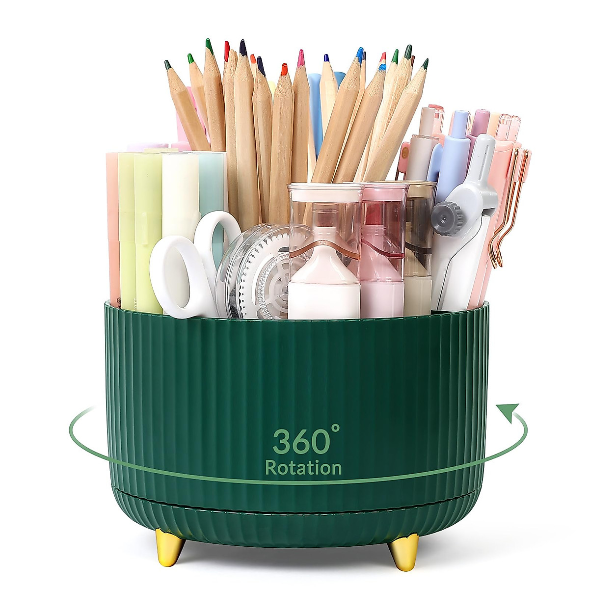 SKYDUE 360 Degree Rotating Desk Organizer, Dual-Purpose Pencil Pen Holder for Desk, Rotating Desk Pen Organizer with 5 Slots, Art Supplies, Pencil Cup for Office, School, Home