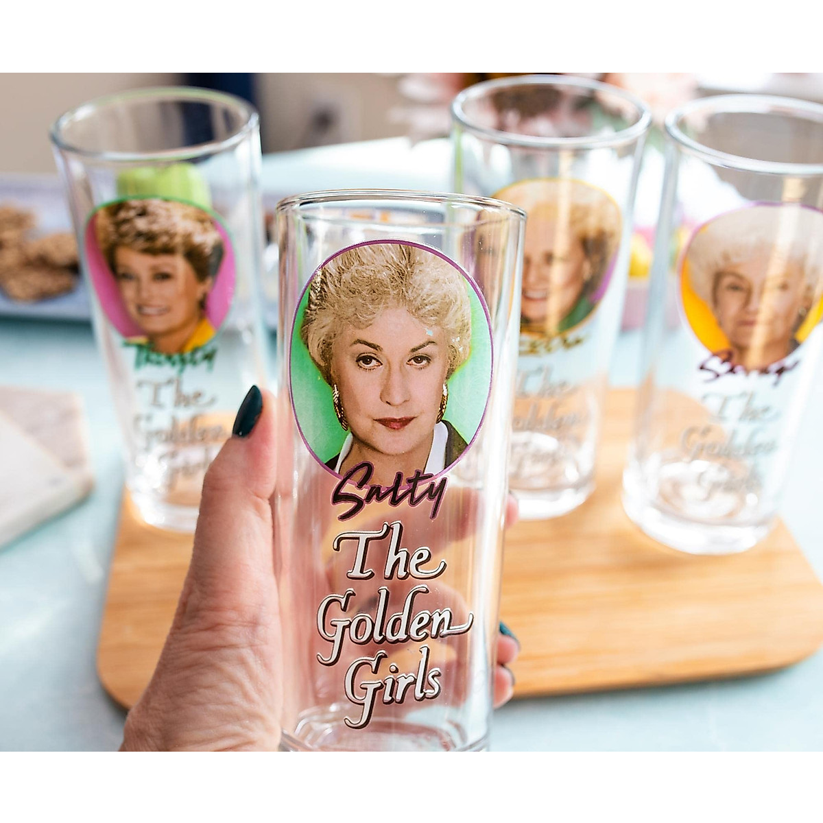 Silver Buffalo The Golden Girls Frames Logo 10-Ounce Tumbler Glasses | Set of 4