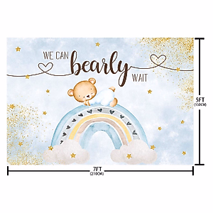 AIBIIN 7x5ft Bear Baby Shower Backdrop for Boy Rainbow Stars Clouds Gold Dots Blue Photography Background Baby Shower Party Deacorations Banner Photo Booth Studio Props