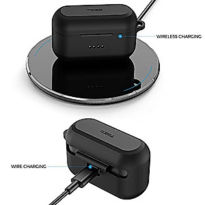 TOZO NC7 Protective Silicone Case Shockproof Soft Skin Cover for TOZO NC7 Earbuds with Front LED Visible and Keychain Black