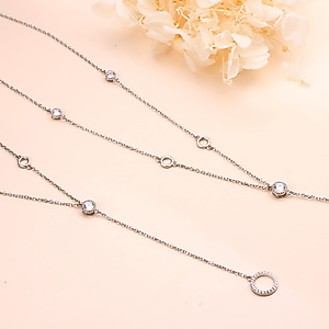 DAOCHONG Circle Long Chain Sweater Necklace for Women S925 Sterling Silver Long Chain Eternity Circle Pendant Sweater Y-Necklace for Women Teenage 26 inches