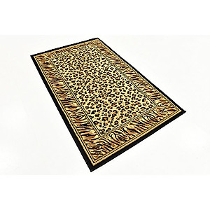 Unique Loom Wildlife Collection Animal Inspired with Cheetah Bordered Design Area Rug, 3 ft 3 in x 5 ft 3 in, Ivory/Black