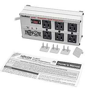 Tripp Lite ISOBAR6Ultra Isobar 6 Outlet Surge Protector Power Strip, 6ft Cord, Right-Angle Plug, Metal, Lifetime Limited Warranty & $50,000 Insurance White