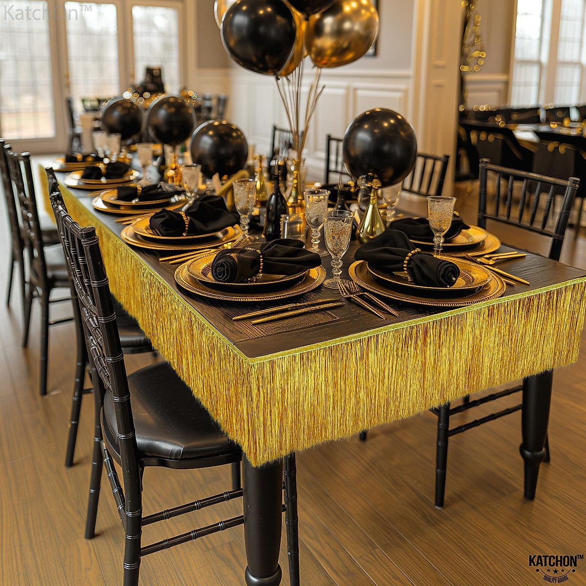 KatchOn, Pack of 2 Gold Fringe Banner - 6.5 Feet | Gold Fringe Garland, Golden Birthday Party Decorations, Gold Streamers Party Decorations | Happy New Year Backdrop, New Years Eve Party Supplies 2025