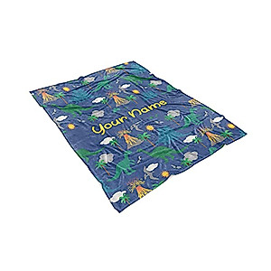Personalized Corner Custom Dark Blue Dinosaur Fleece Throw Blanket for Kids - Boys Girls Baby Toddler Infants Blankets for Bed (30x40 Inches)