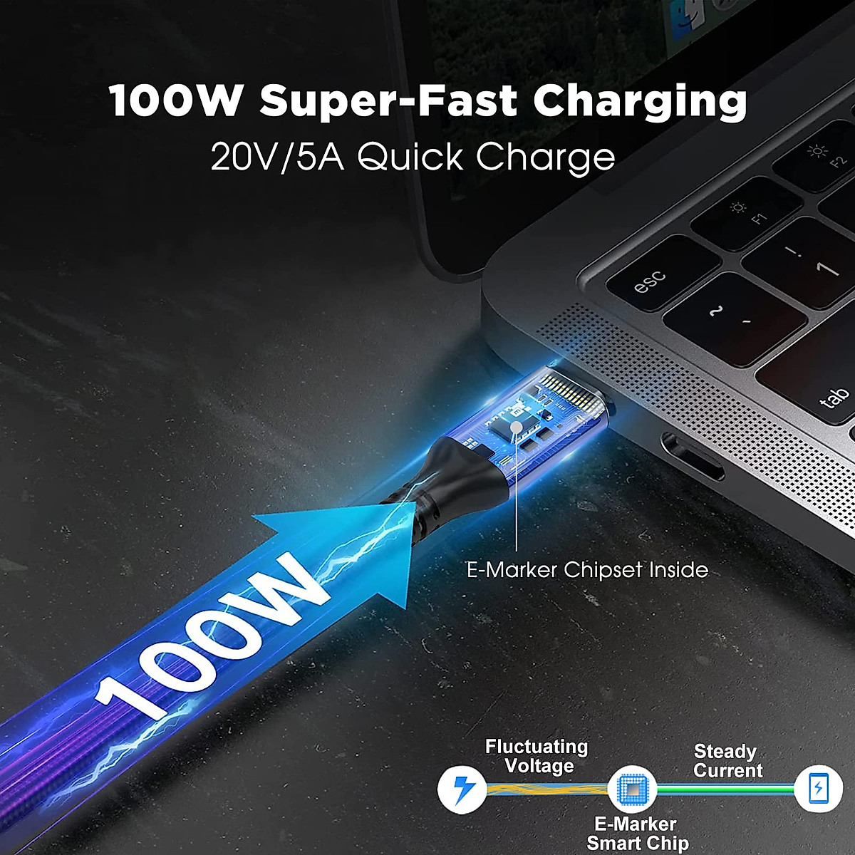 VCOM USB 4 Cable for Thunderbolt 4 Cable 4 FT, 100W Cable with 40Gbps Data and 8K@30Hz 5K@60Hz or Dual 4K Video,Compatible with Thunderbolt 3/4 Cable and USB-C,for MacBooks,Hub, Docking, and More