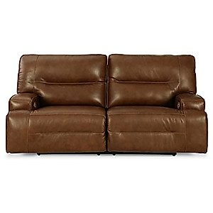 Signature Design by Ashley Francesca Modern Tufted Leather 2 Seat Power Reclining Sofa with Adjustable Headrest, Dark Brown