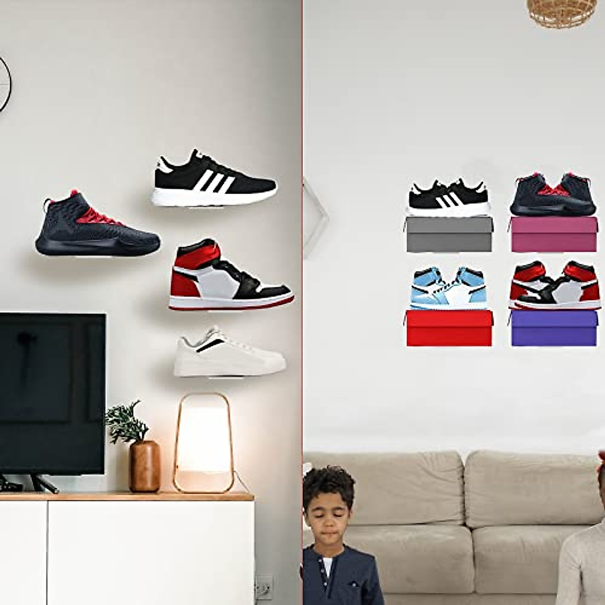 Cosmos 4 Pcs Acrylic Shoe Display Shelf Floating Shoe Shelves- Wall Mount Sneaker Shelves with Velvet Tape for Displaying Showcase Shoes and Sneaker Collection Shoes Box (Solid White)