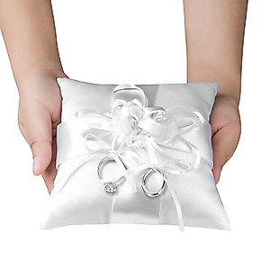 Cosmos Satin Bridal Wedding Ring Bearer Pillow Cushion Bearer with Ribbons Ring Holder Pillow for Wedding
