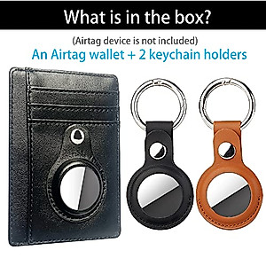 Compatible with Apple Airtag Wallet + Holder (2 Pack), Air tag Wallet for Men Women with Keychain Leather, Slim Card Holder, Mens Wallet with Holder Small and Thin, Black