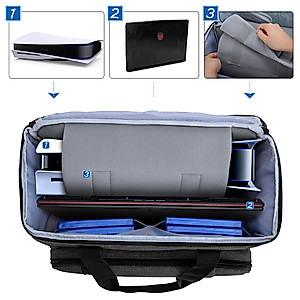 CURMIO Carrying Case Compatible for PS5, PS4, PS4 Pro, Xbox Series S, Xbox One/ One S/ One X and Xbox 360, Playstation 5 Storage Bag for Console and Gaming Accessories, Black (Bag Only)