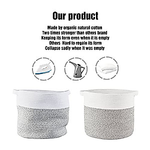 Woven Laundry Basket Storage Bin: Extra Large 22"x22"x14" Decorative Rope Basket with Handle for Baby Blankets Toys as Clothes Hamper-Toy Organizer-Room Organization | White & Gray XXXL